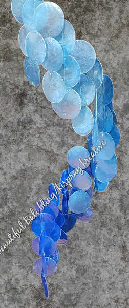 Capiz shell wind chime spiral BLUE GRADUATED SHADING 15cm wide x 75 cm ...