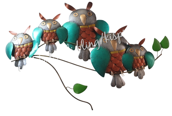 Wall art Owl family of 5 BROWN/GREEN measuring approx 60 cm long x 36c ...